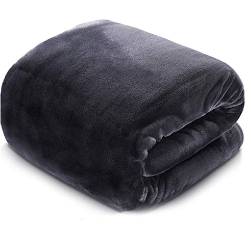 Fleece Blanket Queen Size Fuzzy Soft Plush Blanket 330GSM for All Season Spring Summer Autumn Throws for Couch Bed Sofa, 90 by 90 Inches, Dark Grey