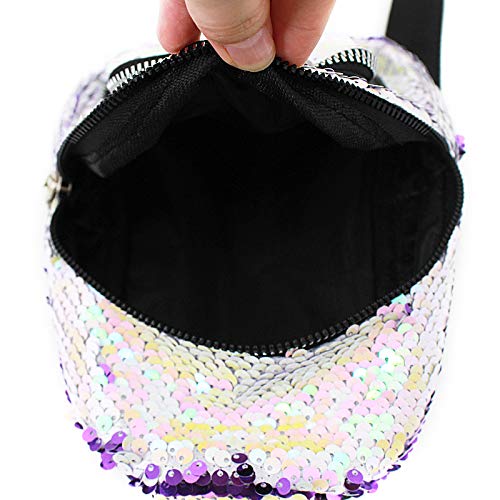 Rebecca Women Girls Mermaid Sequin Sling Bag Leather Chest Bag Shoulder Backpack Travel Crossbody Bag, White