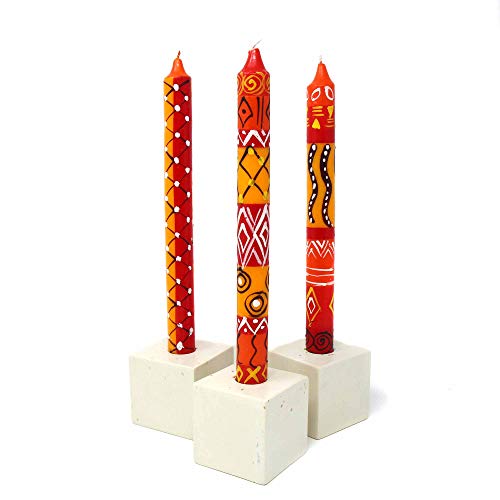 Set of Three Boxed Tall Hand-Painted Candles - Zahabu Design - Nobunto Candles