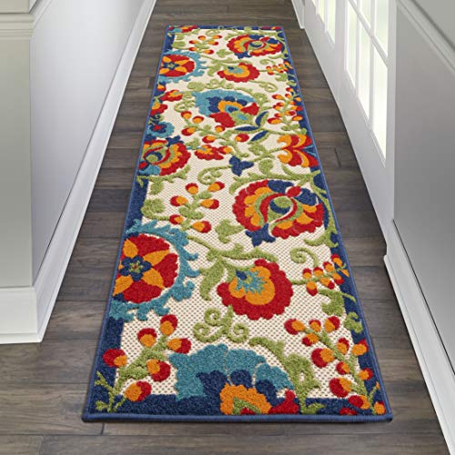 Nourison Aloha Indoor/Outdoor Multicolor 2' x 6' Area-Rug, Easy-Cleaning, Non Shedding, Bed Room, Living Room, Dining Room, Deck, Backyard, Patio (2x6)