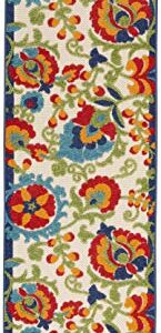 Nourison Aloha Indoor/Outdoor Multicolor 2' x 6' Area-Rug, Easy-Cleaning, Non Shedding, Bed Room, Living Room, Dining Room, Deck, Backyard, Patio (2x6)