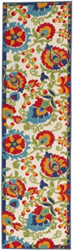 Nourison Aloha Indoor/Outdoor Multicolor 2' x 6' Area-Rug, Easy-Cleaning, Non Shedding, Bed Room, Living Room, Dining Room, Deck, Backyard, Patio (2x6)