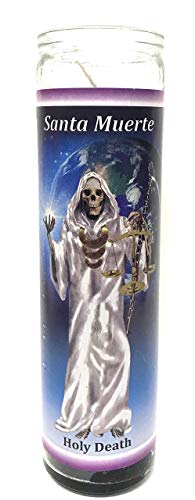 Santa Muerte Unscented Glass Prayer Candles, 8", Devotional Candles