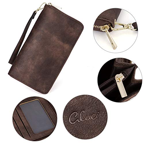 CLUCI Women Wallet Large Leather RFID Blocking Designer Zip Around Card Holder Organizer Ladies Travel Clutch Wristlet Coffee