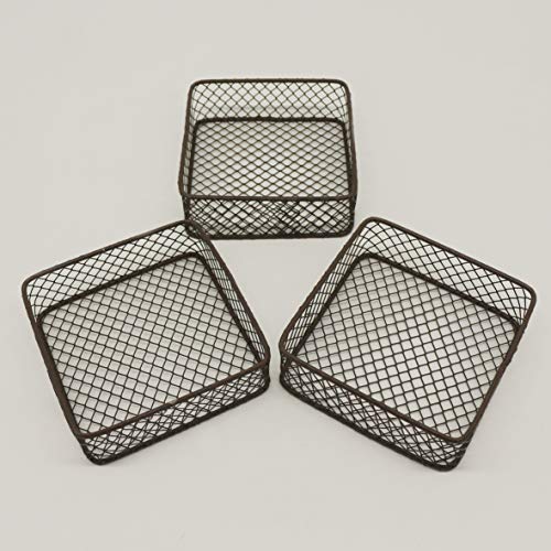 CVHOMEDECO. Mini Metal Wire Storage Baskets Desks & shelves Organizer Trinkets Container, Great for Store Spices, Gifts or Giving. Set of 3. (Square Rusty)