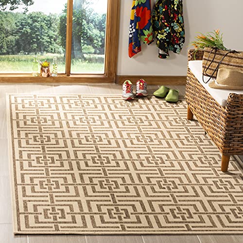 SAFAVIEH Linden Collection 9' x 12' Cream/Beige LND128C Geometric Indoor/ Outdoor Non-Shedding Easy scrubbing Patio Backyard Porch Deck Mudroom Area-Rug