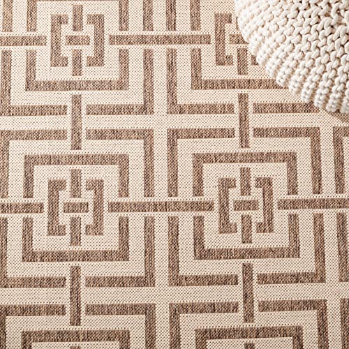 SAFAVIEH Linden Collection 9' x 12' Cream/Beige LND128C Geometric Indoor/ Outdoor Non-Shedding Easy scrubbing Patio Backyard Porch Deck Mudroom Area-Rug