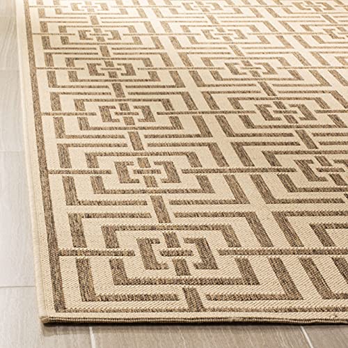 SAFAVIEH Linden Collection 9' x 12' Cream/Beige LND128C Geometric Indoor/ Outdoor Non-Shedding Easy scrubbing Patio Backyard Porch Deck Mudroom Area-Rug