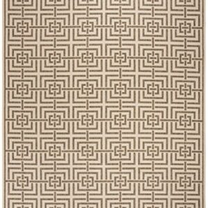 SAFAVIEH Linden Collection 9' x 12' Cream/Beige LND128C Geometric Indoor/ Outdoor Non-Shedding Easy scrubbing Patio Backyard Porch Deck Mudroom Area-Rug