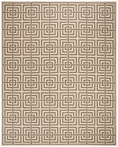 SAFAVIEH Linden Collection 9' x 12' Cream/Beige LND128C Geometric Indoor/ Outdoor Non-Shedding Easy scrubbing Patio Backyard Porch Deck Mudroom Area-Rug