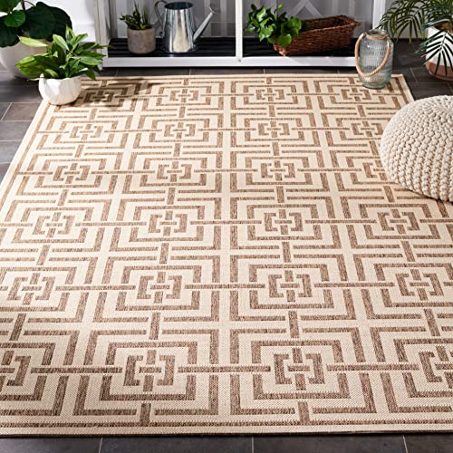 SAFAVIEH Linden Collection 9' x 12' Cream/Beige LND128C Geometric Indoor/ Outdoor Non-Shedding Easy scrubbing Patio Backyard Porch Deck Mudroom Area-Rug