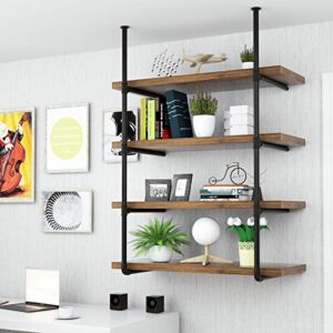 mecor industrial wall shelf 4-tier with planks, wall mount iron pipe shelves, wood and metal frame wall bookcase