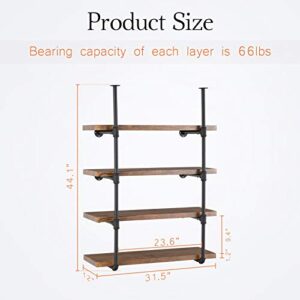 Mecor Industrial Wall Shelf 4-Tier with Planks, Wall Mount Iron Pipe Shelves, Wood and Metal Frame Wall Bookcase