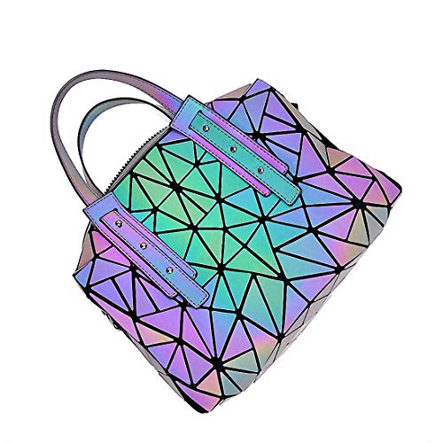 Ulalaza Geometric Luminous Tote Bag Holographich Purses and Handbags Flash Reflactive Crossbody Bag for Women