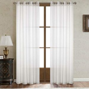 loyolady white linen curtains 102 inches long 2 panels set, sheer linen curtains for living room, grommet privacy window curtains & drapes 52″ w x 102″ l