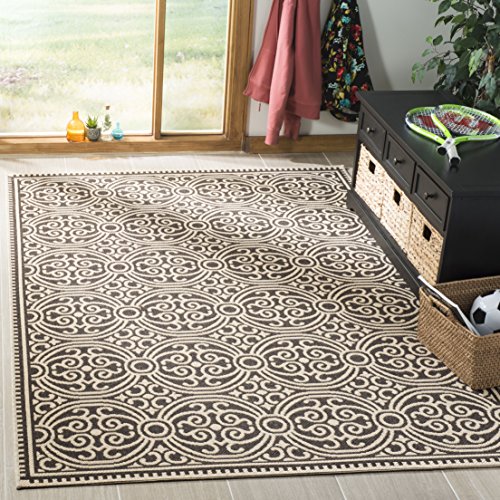 SAFAVIEH Linden Collection 4' x 6' Cream/Brown LND134U Geometric Indoor/ Outdoor Non-Shedding Easy scrubbing Patio Backyard Porch Deck Mudroom Accent-Rug