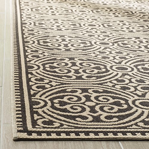 SAFAVIEH Linden Collection 4' x 6' Cream/Brown LND134U Geometric Indoor/ Outdoor Non-Shedding Easy scrubbing Patio Backyard Porch Deck Mudroom Accent-Rug