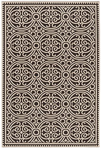 SAFAVIEH Linden Collection 4' x 6' Cream/Brown LND134U Geometric Indoor/ Outdoor Non-Shedding Easy scrubbing Patio Backyard Porch Deck Mudroom Accent-Rug