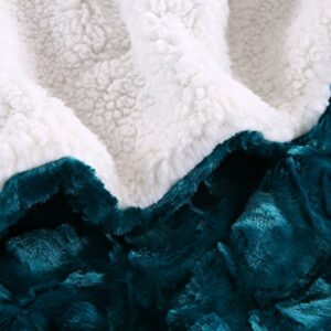 DaDa Bedding Lavish Emerald Teal Green Blue Faux Fur Fuzzy Throw Blanket - Mermaid Scales Design White Sherpa Backside - Soft Warm Plush Bright Vibrant Jewel Tones Embossed for Bed/Couch - 50" x 60"