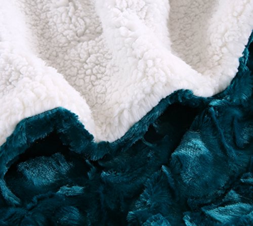 DaDa Bedding Lavish Emerald Teal Green Blue Faux Fur Fuzzy Throw Blanket - Mermaid Scales Design White Sherpa Backside - Soft Warm Plush Bright Vibrant Jewel Tones Embossed for Bed/Couch - 50" x 60"