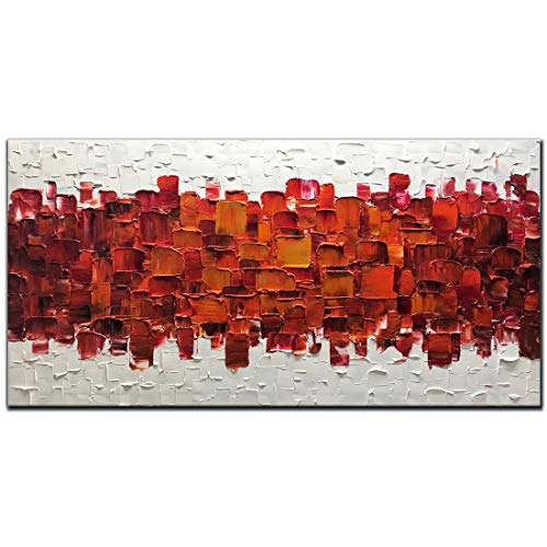 AMEI Art Paintings,24X48 Inch 3D Hand-Painted On Canvas Modern Framed Red Art Textured Abstract Oil Paintings Contemporary Artwork Art Wood Inside Framed Ready to Hang for Living Room Office