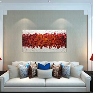 AMEI Art Paintings,24X48 Inch 3D Hand-Painted On Canvas Modern Framed Red Art Textured Abstract Oil Paintings Contemporary Artwork Art Wood Inside Framed Ready to Hang for Living Room Office