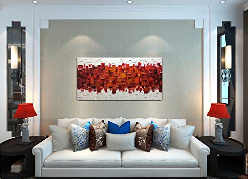 AMEI Art Paintings,24X48 Inch 3D Hand-Painted On Canvas Modern Framed Red Art Textured Abstract Oil Paintings Contemporary Artwork Art Wood Inside Framed Ready to Hang for Living Room Office