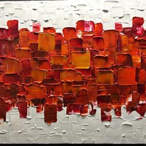 AMEI Art Paintings,24X48 Inch 3D Hand-Painted On Canvas Modern Framed Red Art Textured Abstract Oil Paintings Contemporary Artwork Art Wood Inside Framed Ready to Hang for Living Room Office