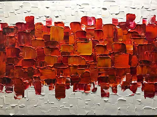 AMEI Art Paintings,24X48 Inch 3D Hand-Painted On Canvas Modern Framed Red Art Textured Abstract Oil Paintings Contemporary Artwork Art Wood Inside Framed Ready to Hang for Living Room Office