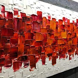 AMEI Art Paintings,24X48 Inch 3D Hand-Painted On Canvas Modern Framed Red Art Textured Abstract Oil Paintings Contemporary Artwork Art Wood Inside Framed Ready to Hang for Living Room Office