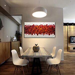 AMEI Art Paintings,24X48 Inch 3D Hand-Painted On Canvas Modern Framed Red Art Textured Abstract Oil Paintings Contemporary Artwork Art Wood Inside Framed Ready to Hang for Living Room Office