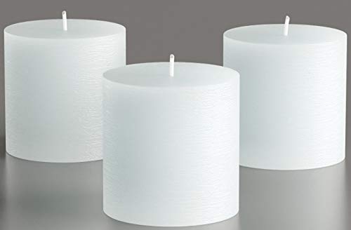 Set of 3 Pillar Candles 3" x 3" Unscented Handpoured Weddings, Home Decoration, Restaurants, Spa, Church Smokeless Cotton Wick - White