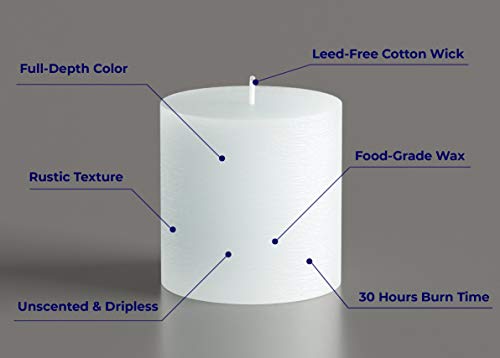 Set of 3 Pillar Candles 3" x 3" Unscented Handpoured Weddings, Home Decoration, Restaurants, Spa, Church Smokeless Cotton Wick - White