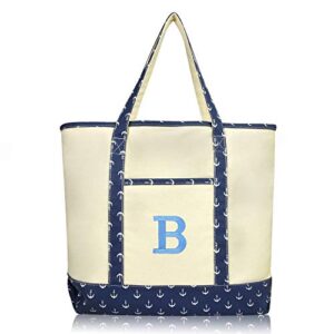 dalix initial tote bag personalized monogram navy blue anchor zippered top letter – b