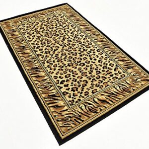 Unique Loom Wildlife Collection Animal Inspired with Cheetah Bordered Design Area Rug, 3 ft 3 in x 5 ft 3 in, Ivory/Black