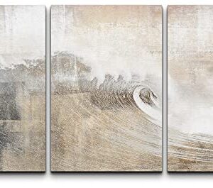 wall26 Canvas Print Wall Art Set Gray & Tan Color Block Ocean Wave Overlay Nature Wilderness Digital Art Modern Art Rustic Scenic Colorful for Living Room, Bedroom, Office - 24"x36"x3 Panels