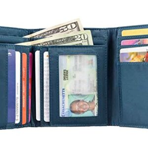 Big Skinny Women's Trixie Tri-Fold Leather Wallet, Holds Up to 30 Cards, Compact,Lightweight, Teal