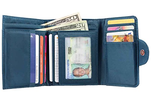 Big Skinny Women's Trixie Tri-Fold Leather Wallet, Holds Up to 30 Cards, Compact,Lightweight, Teal