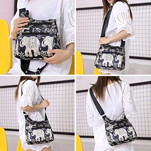 STUOYE Nylon Multi-Pocket Crossbody Purse Bags for Women Travel Shoulder Bag (Elephant)