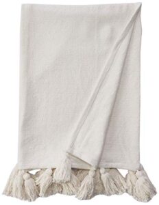 mud pie woven tassel white throw blanket, 50″ x 61″