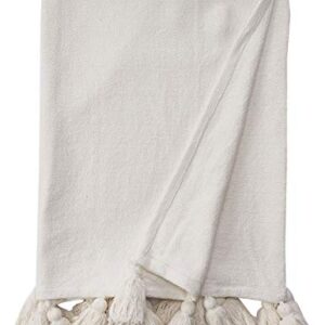 Mud Pie Woven Tassel White Throw Blanket, 50" x 61"