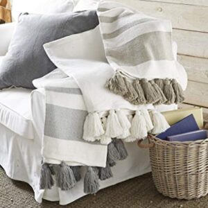 Mud Pie Woven Tassel White Throw Blanket, 50" x 61"