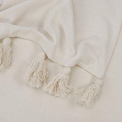 Mud Pie Woven Tassel White Throw Blanket, 50" x 61"