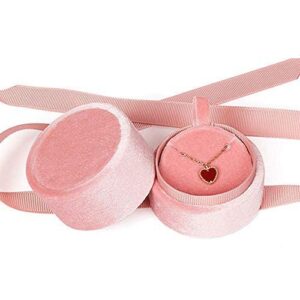 beatilog small necklace gift box – velvet pendant case portable round jewelry storage with elegant ribbon bow for birthday, mothers day, christmas, wedding, anniversary （pink）