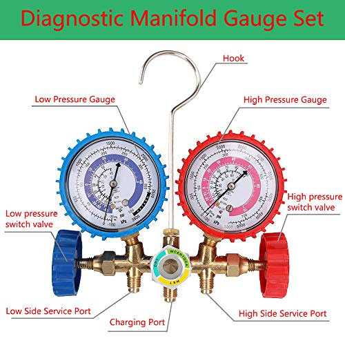 Refrigerant Charging Hoses with Diagnostic Manifold Gauge Set for R410A R22 R404 Refrigerant charging,1/4" Thread Hose Set 60" Red/Yellow/Blue (3pcs) with 2 Quick Coupler