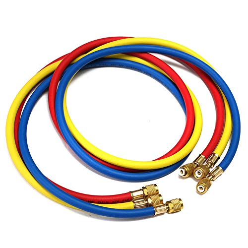 Refrigerant Charging Hoses with Diagnostic Manifold Gauge Set for R410A R22 R404 Refrigerant charging,1/4" Thread Hose Set 60" Red/Yellow/Blue (3pcs) with 2 Quick Coupler