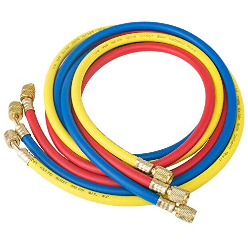 Refrigerant Charging Hoses with Diagnostic Manifold Gauge Set for R410A R22 R404 Refrigerant charging,1/4" Thread Hose Set 60" Red/Yellow/Blue (3pcs) with 2 Quick Coupler