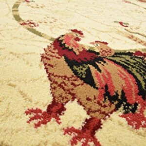 Unique Loom Barnyard Collection French Country Inspired Cottage Rooster Design Area Rug (4' 0 x 4' 0 Round, Ivory/Olive)