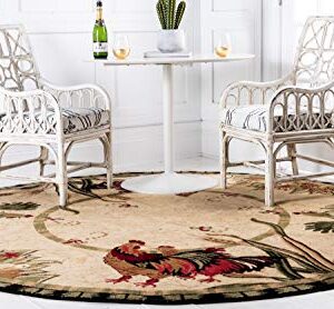 Unique Loom Barnyard Collection French Country Inspired Cottage Rooster Design Area Rug (4' 0 x 4' 0 Round, Ivory/Olive)