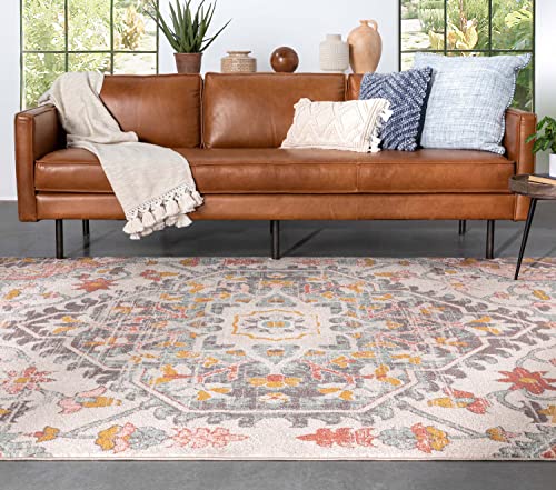 Well Woven Mystic Gwendolyn Blush Bohemian Floral 3'11" x 5'3" Distressed Area Rug